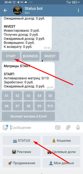 STATUS 7.0 Bot. Подключение к работе. — Teletype